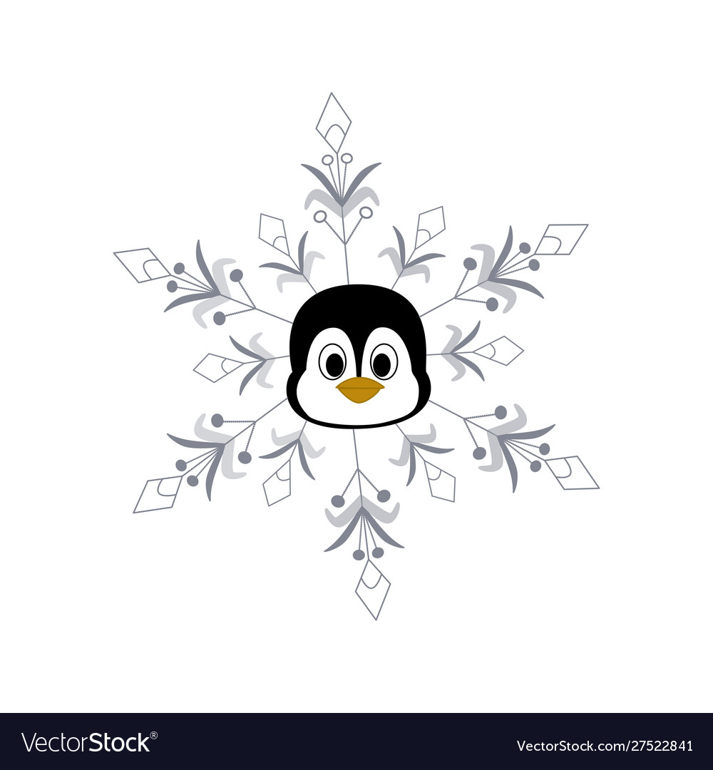 Winter with a penguin in snowflake Royalty Free Vector Image
