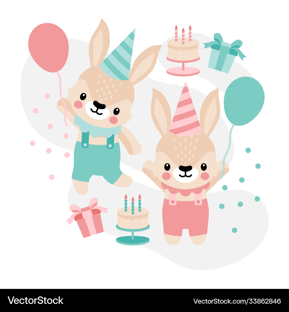 Cute rabbit birthday bunny cartoon doodle design Vector Image