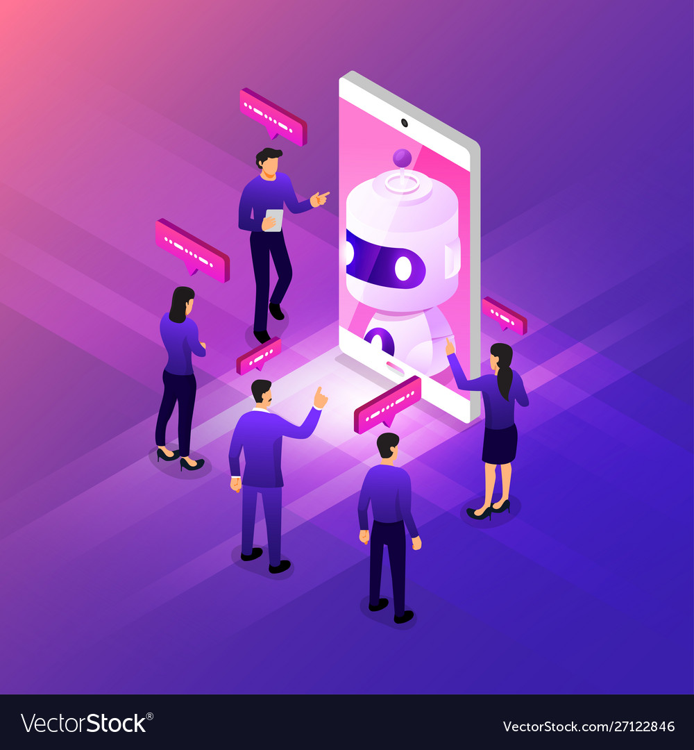 Isometric chatbot technology Royalty Free Vector Image