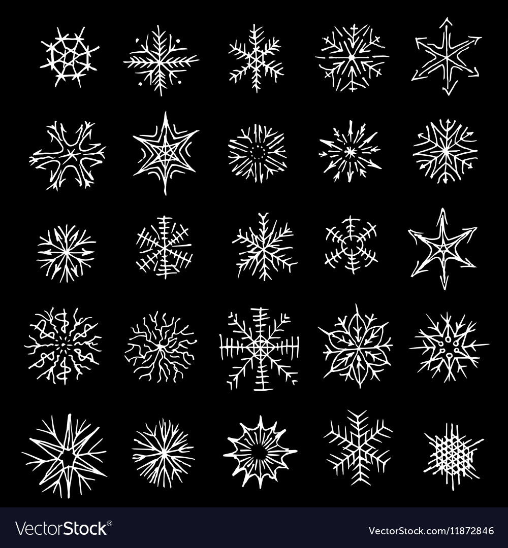 Many Different Shapes Of Snowflakes Drawn By Hand Vector Image