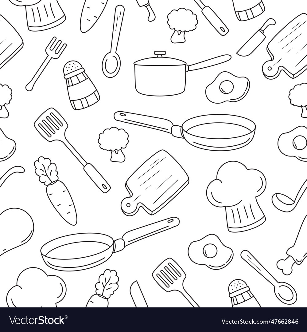 Seamless cooking doodle pattern Royalty Free Vector Image