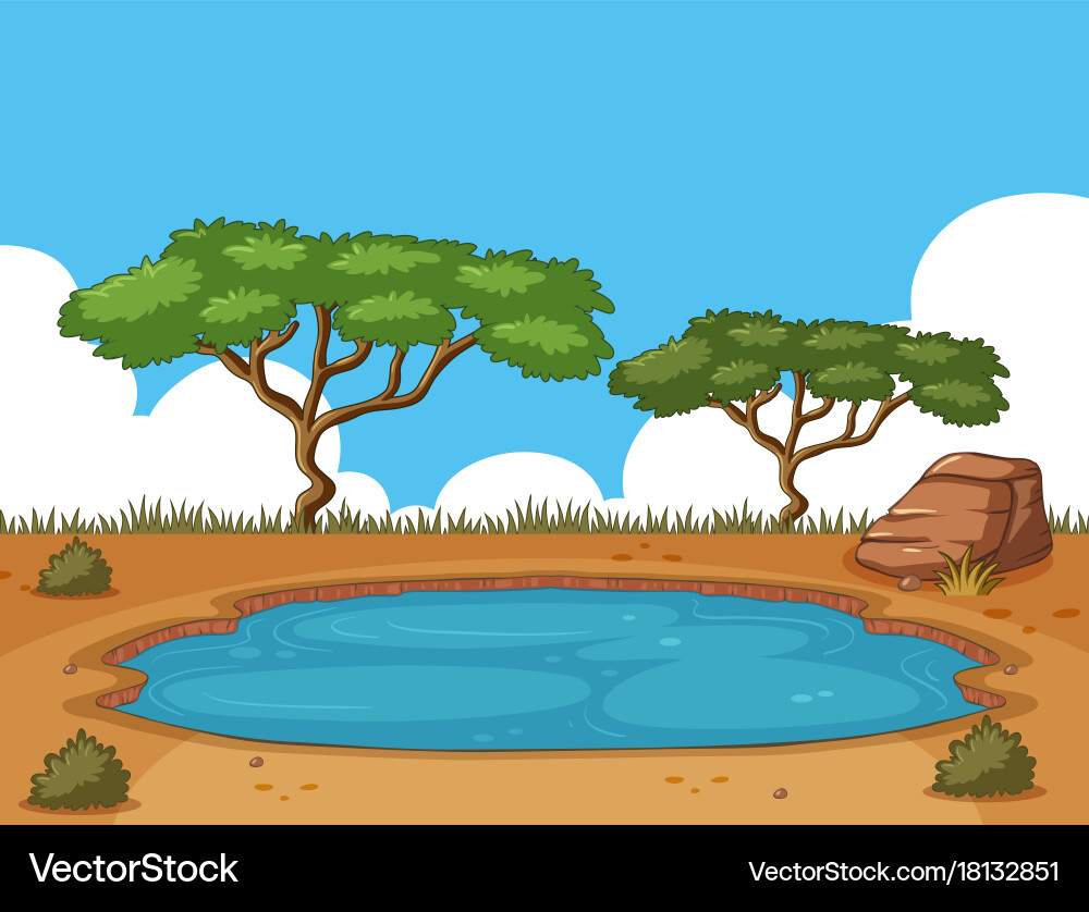 Background scene with pond in the field Royalty Free Vector