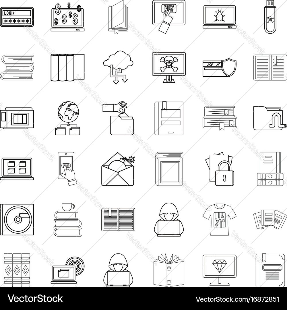 Book icons set outline style Royalty Free Vector Image