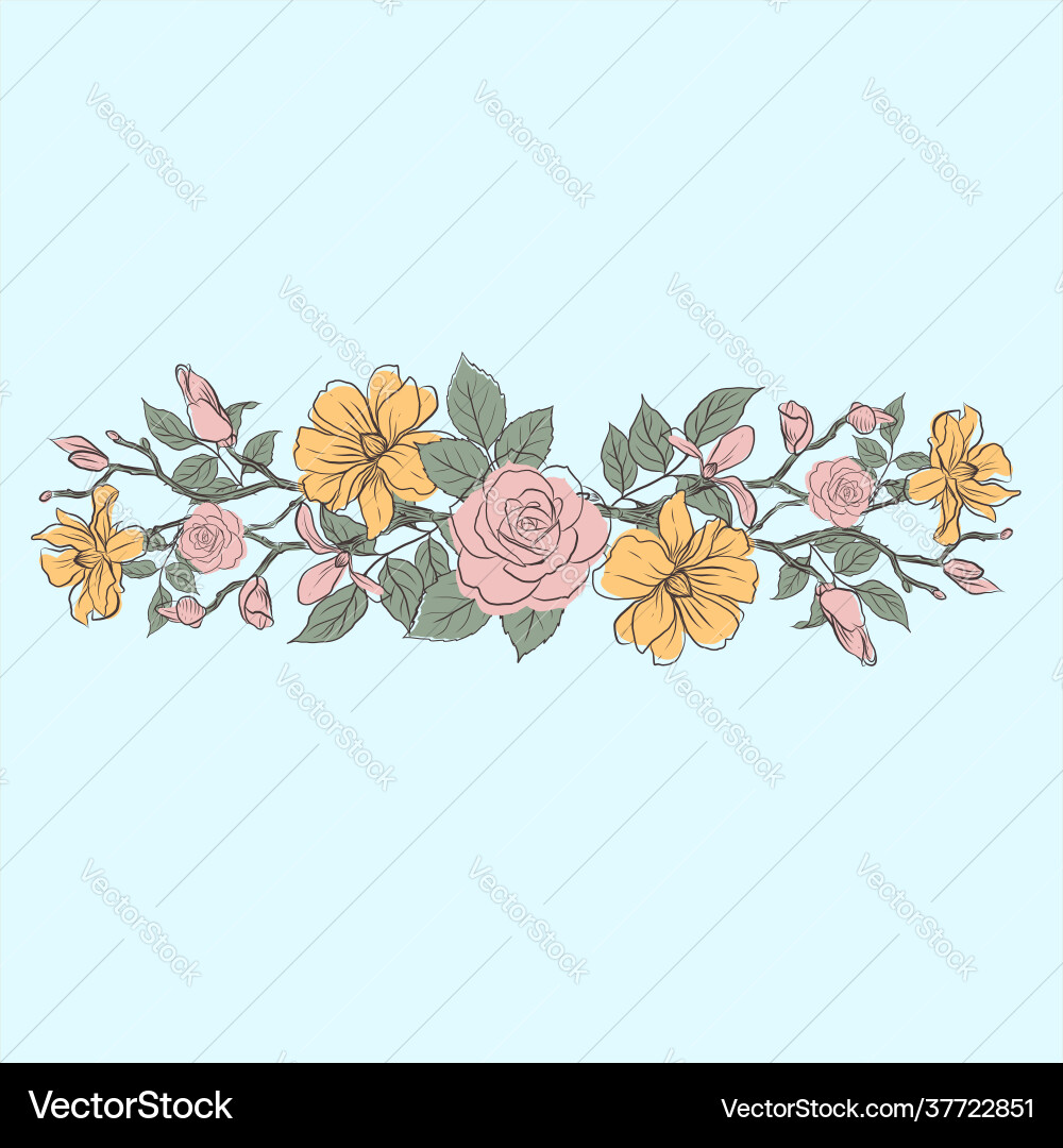 Bouquet floral with spring line art Royalty Free Vector
