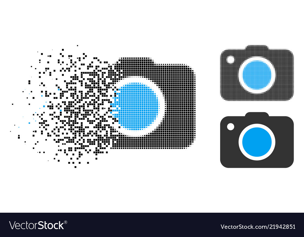 Disintegrating dotted halftone photo camera icon Vector Image Disintegrating dotted halftone photo camera icon Vector Image
