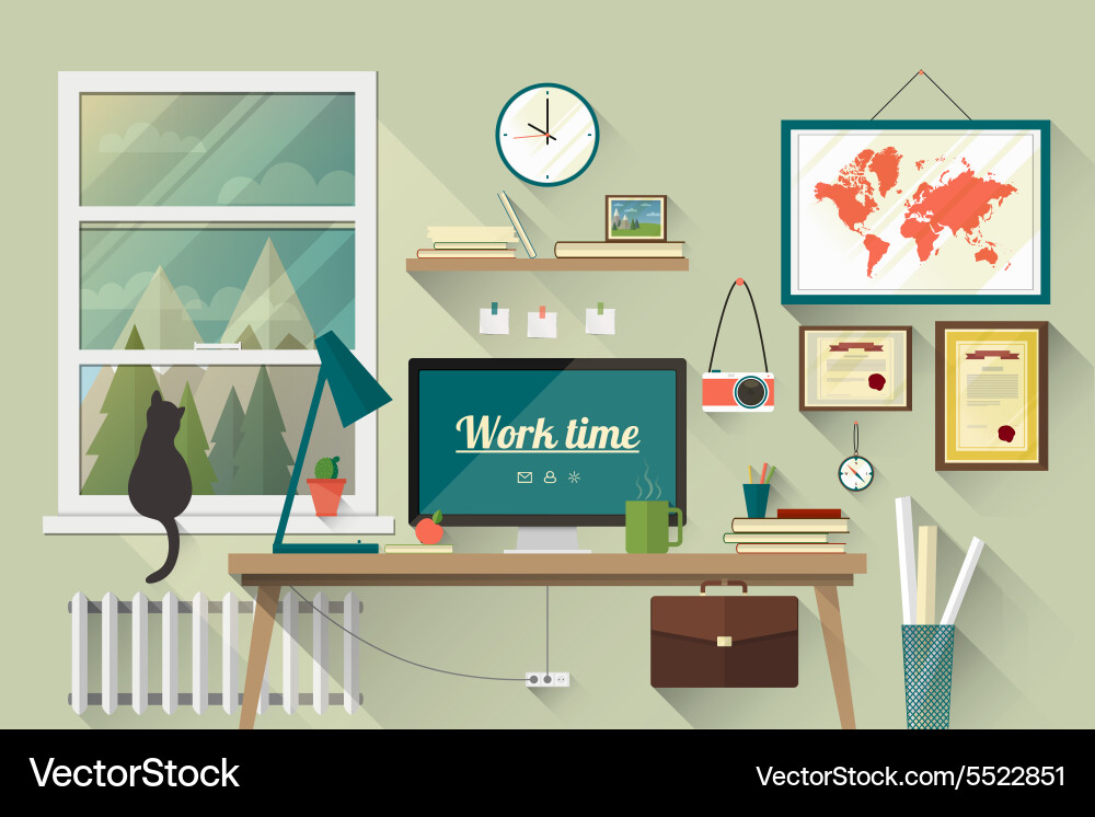 Flat design of the modern workplace Royalty Free Vector