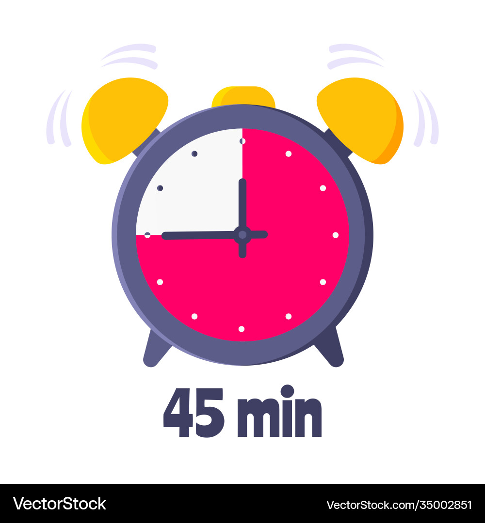 Forty five minutes on analog clock face flat style