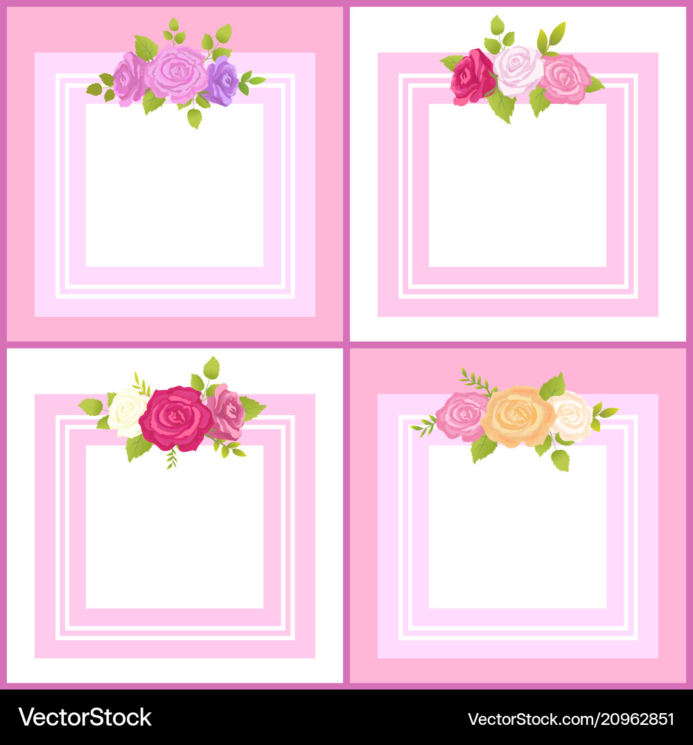 Four frames with decorative flowers color banner Vector Image