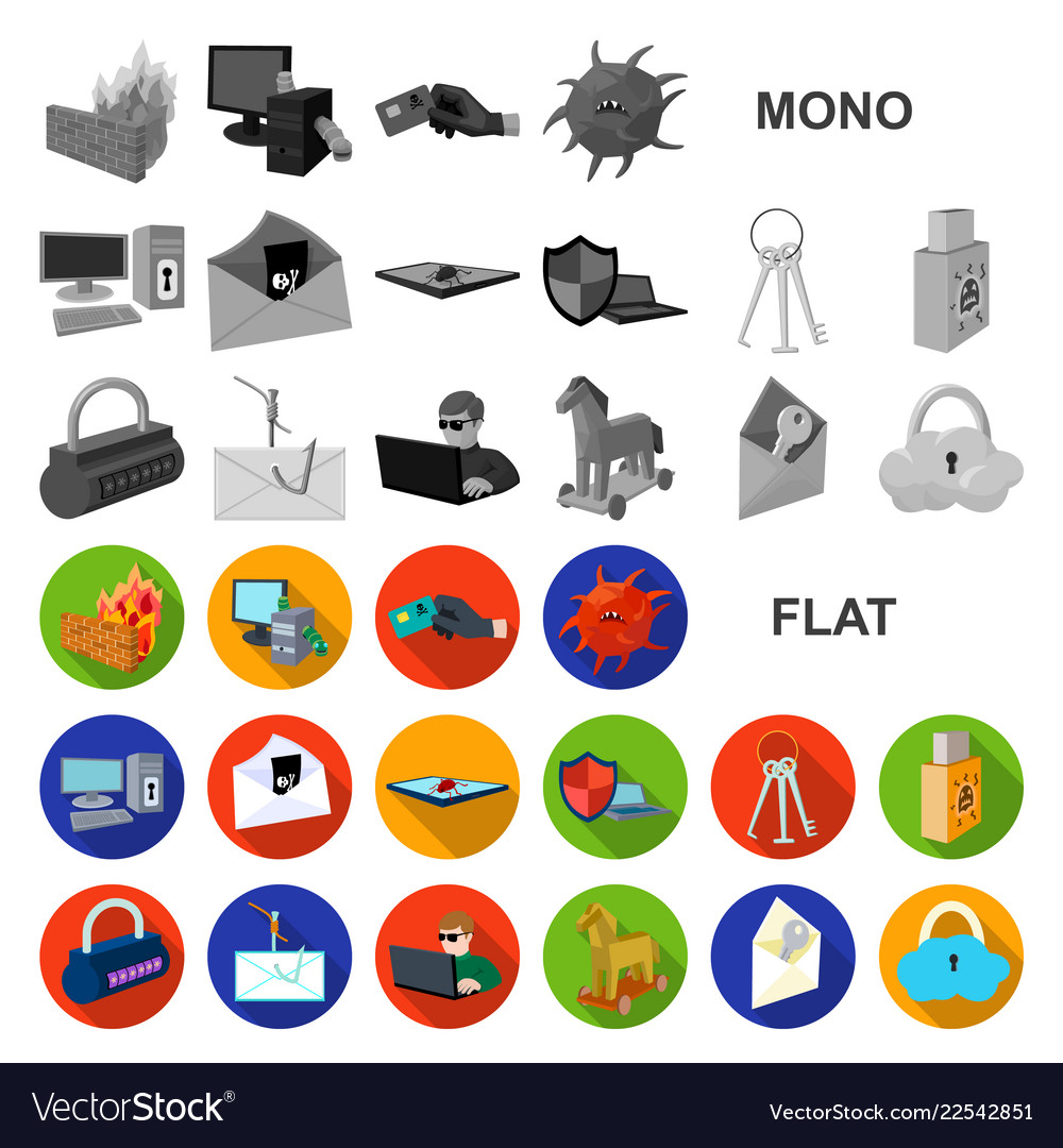 Hacker and hacking flat icons in set collection Vector Image
