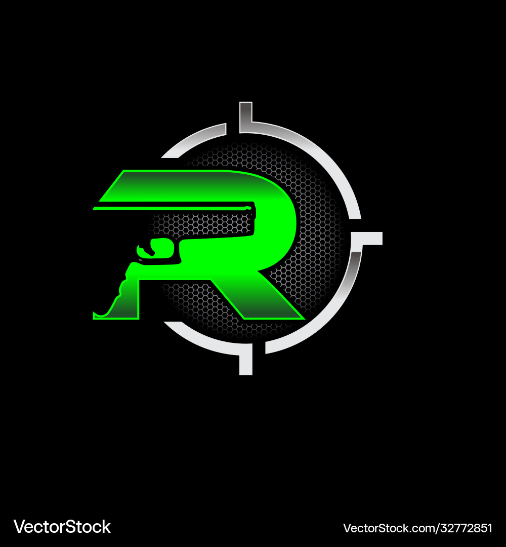 Initial logo for letter r with gun and tactical Vector Image