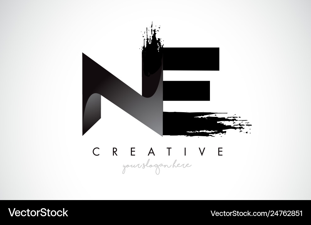 Ne letter design with brush stroke and modern 3d Vector Image
