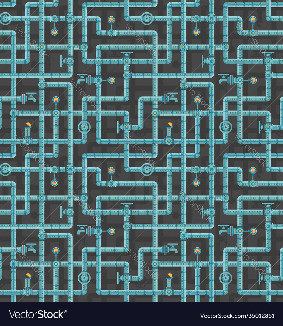 Seamless pattern interlocking pipes with valves Vector Image