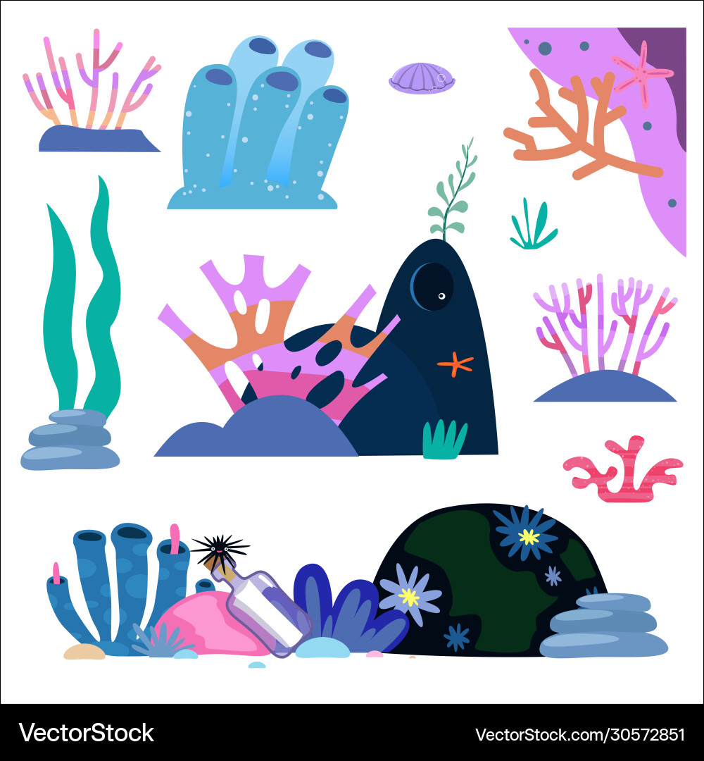 Underwater plants and inhabitants Royalty Free Vector Image