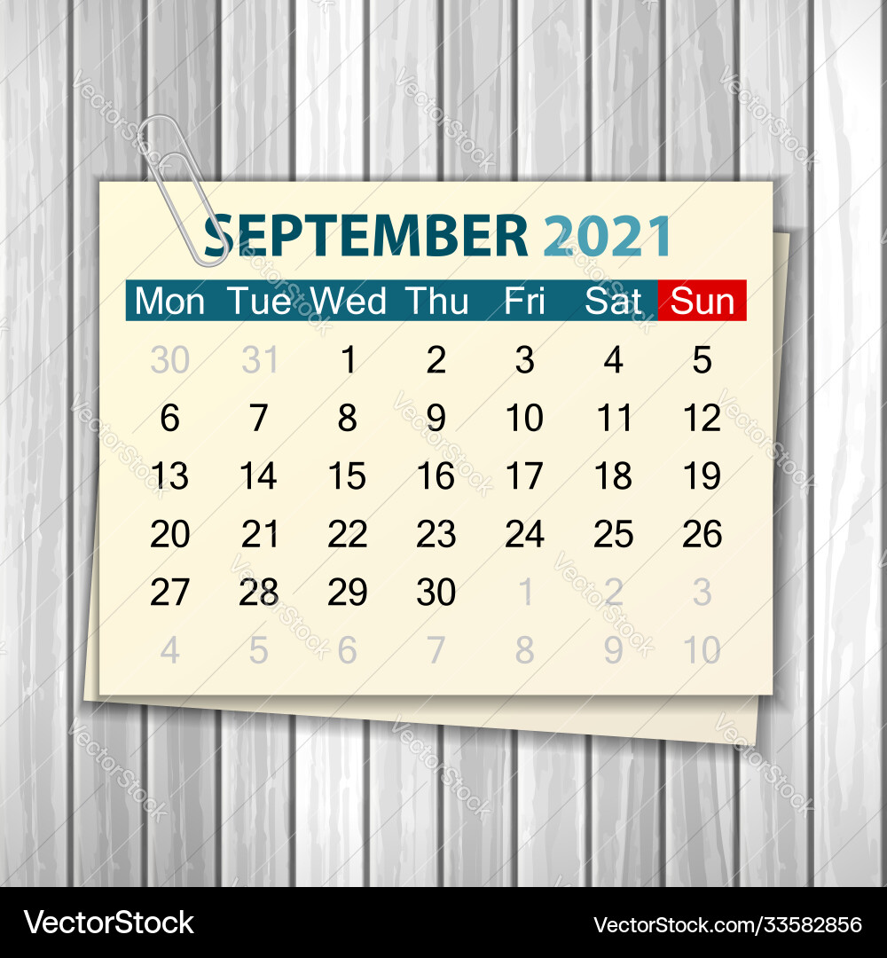 Calendar september 2021 on wood Royalty Free Vector Image