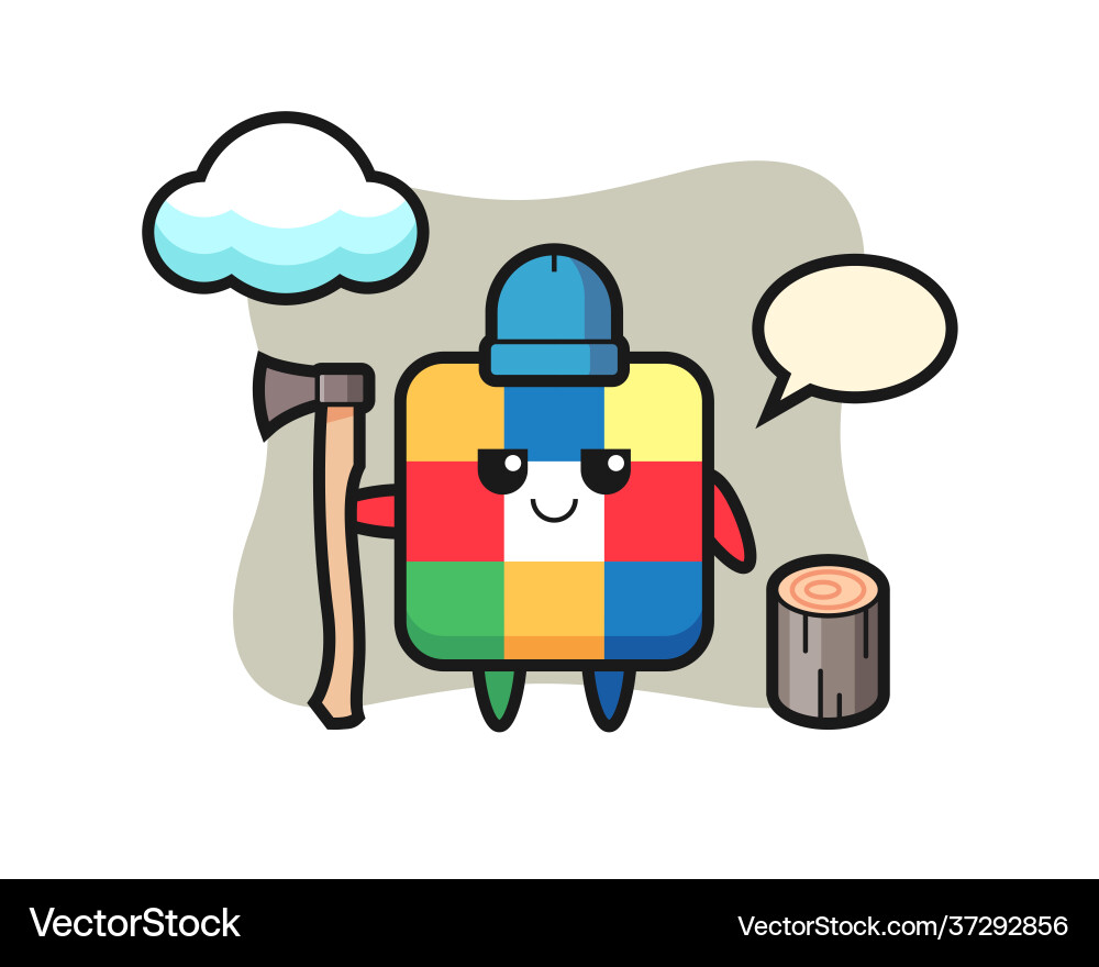 Character cartoon rubik cube as a woodcutter Vector Image