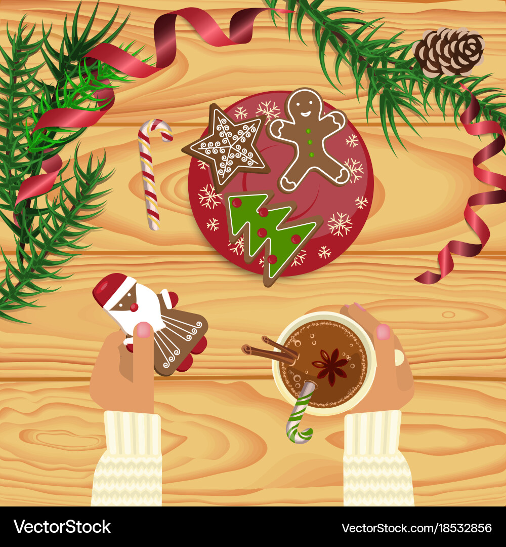 Christmas celebration with hot coffee Royalty Free Vector