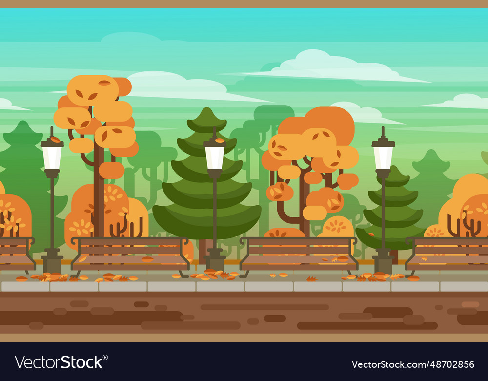Game seamless autumn landscape park background Vector Image