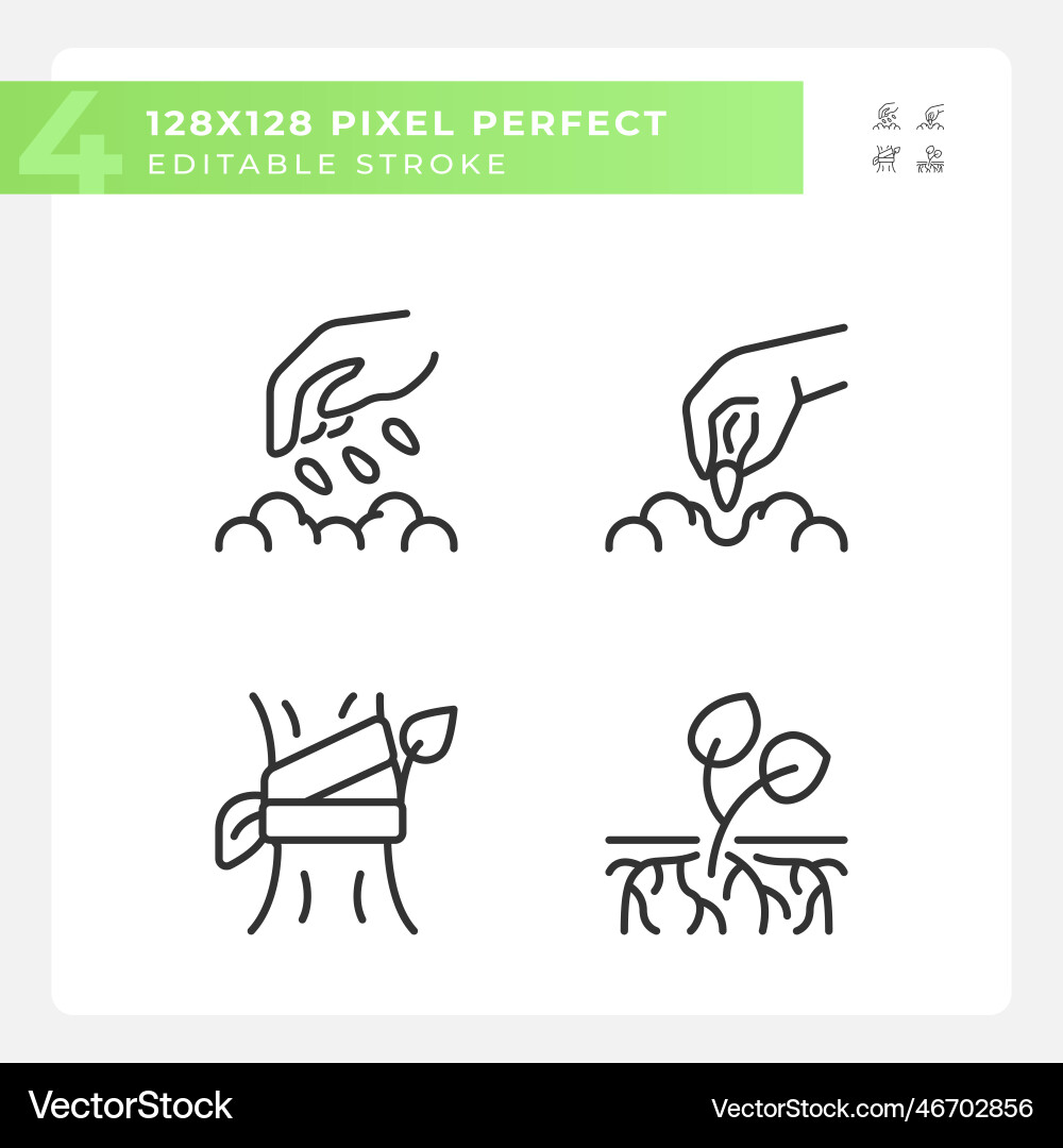 Growing plants linear icons set Royalty Free Vector Image