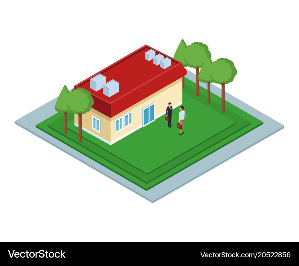 Isometric house with people Royalty Free Vector Image