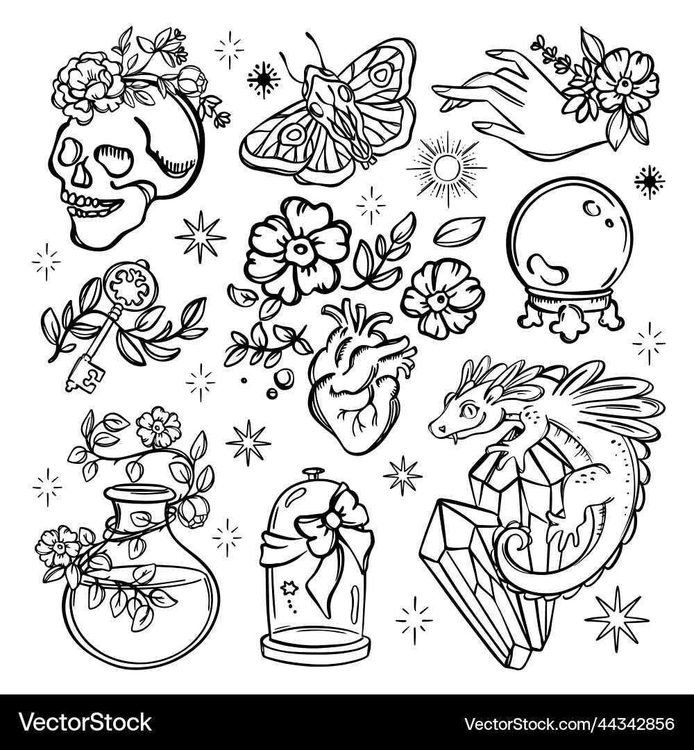 Love magic set witchcraft symbol monochrome Vector Image