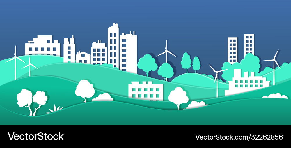 Paper cut eco city smart ecosystem Royalty Free Vector Image