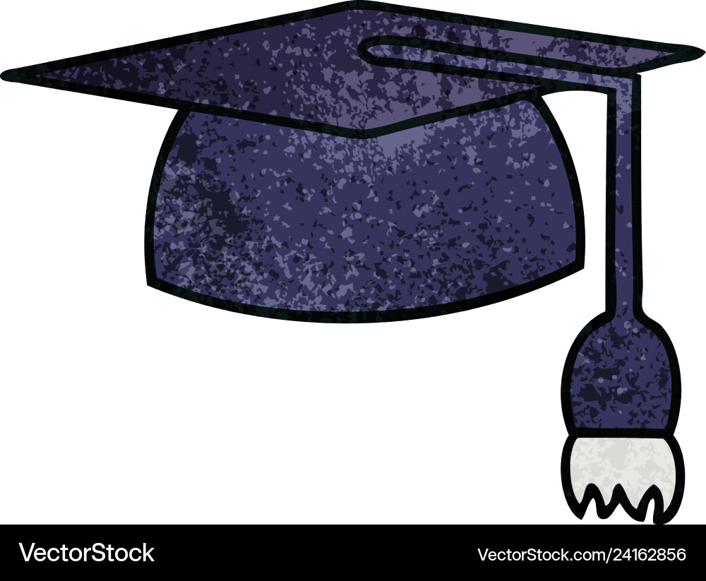 Retro grunge texture cartoon graduation hat Vector Image