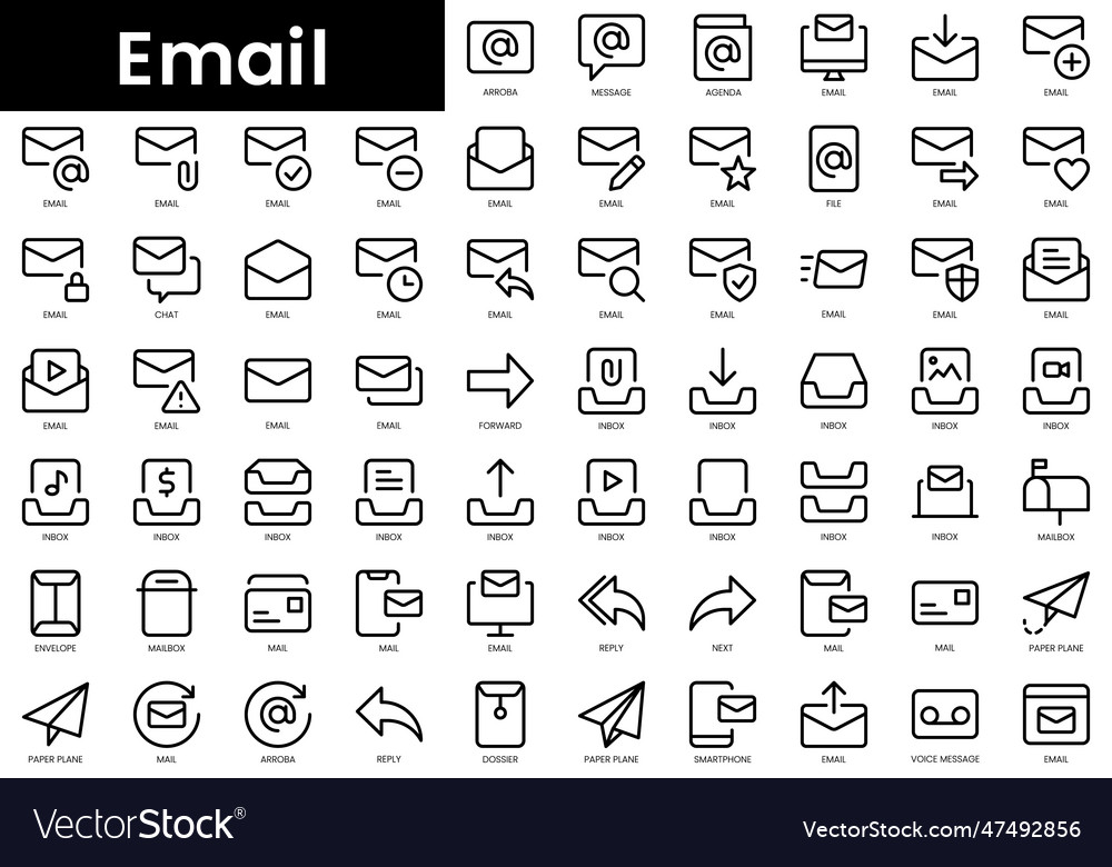 Set Of Outline Email Icons Minimalist Thin Linear Vector Image