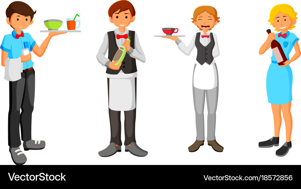 Set of waiter character design Royalty Free Vector Image