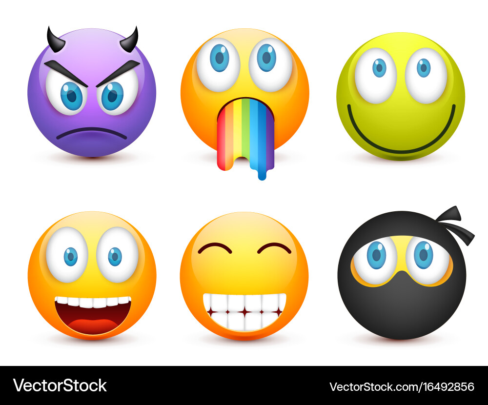 Smiley with blue eyesemoticon set yellow face Vector Image
