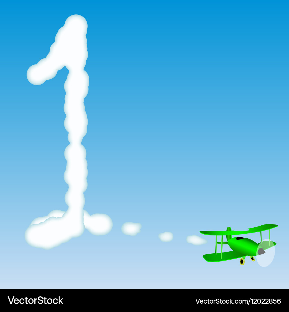 The plane draws a number in sky one Royalty Free Vector