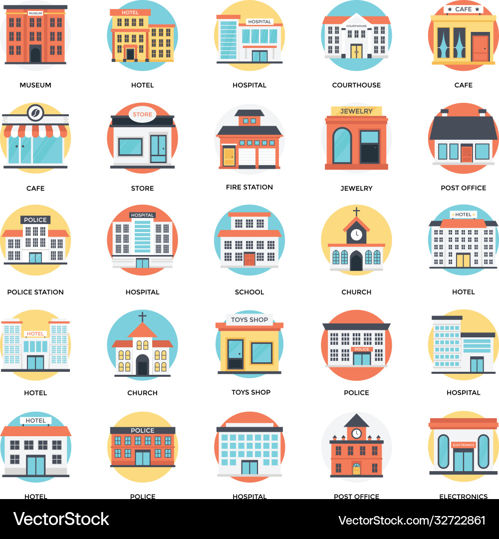 Building flat icons Royalty Free Vector Image - VectorStock
