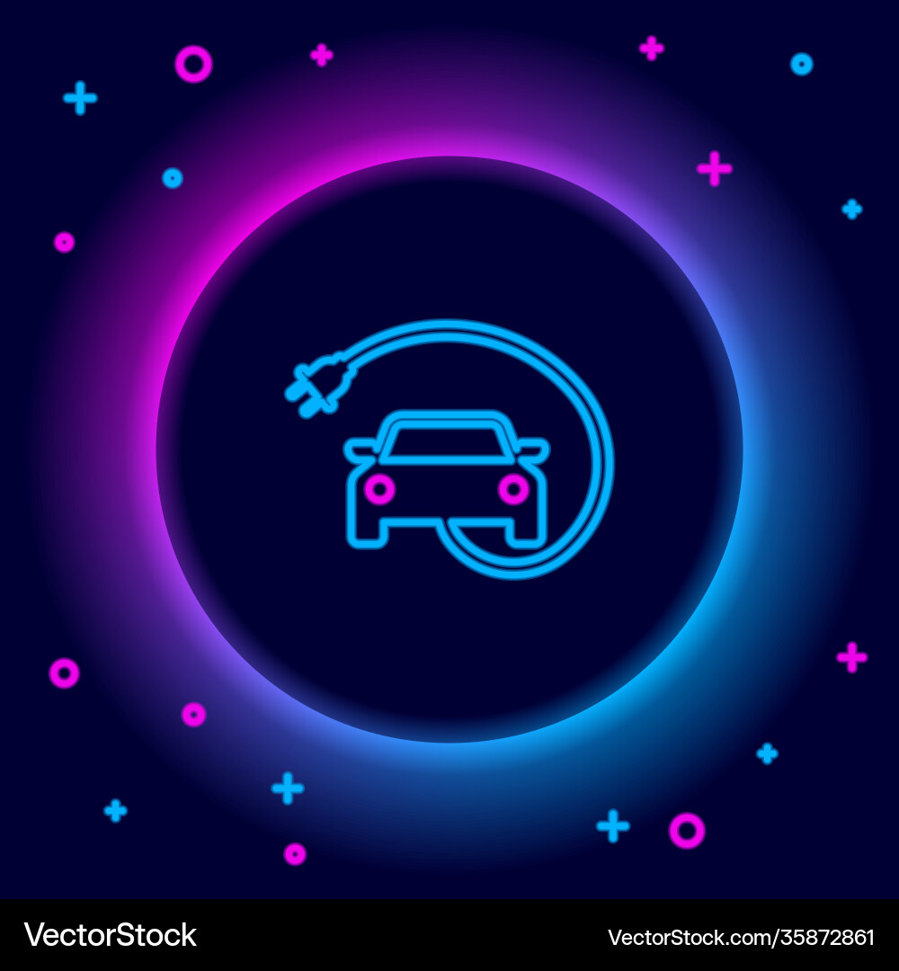 Glowing neon line electric car and electrical Vector Image