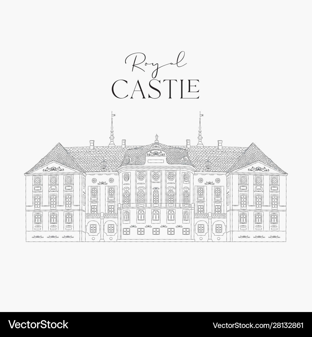 Hand drawn line art old royal castle Royalty Free Vector
