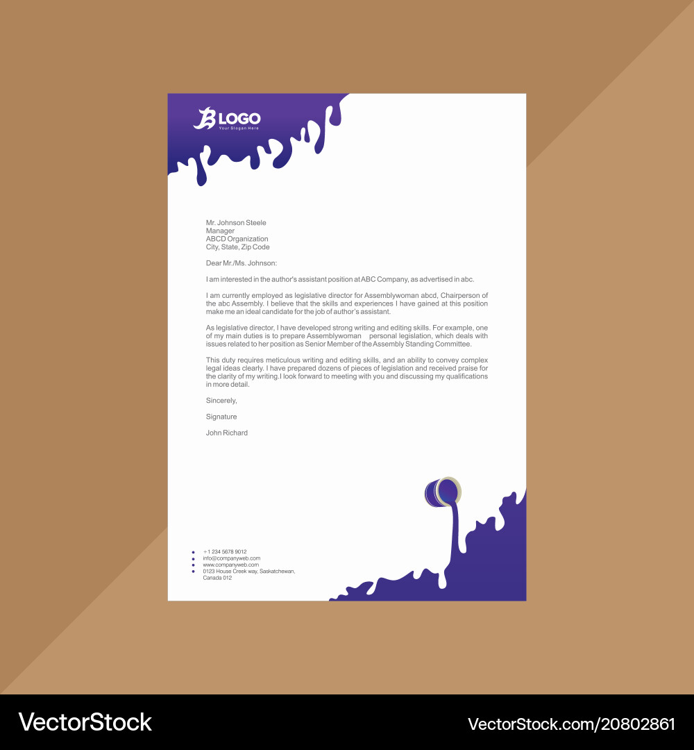 Letterhead with flat indigo and white gooey effect