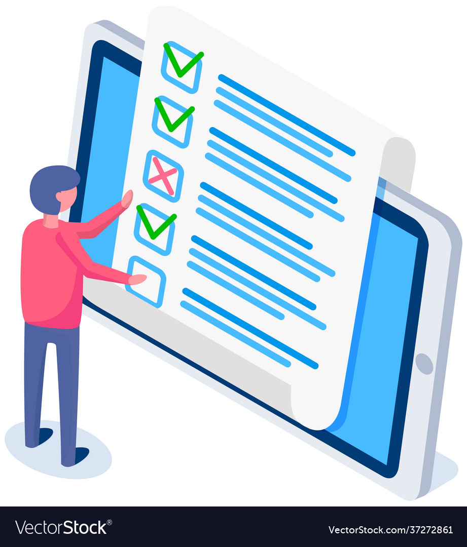 Man is checking correctness questionnaire Vector Image Man is checking correctness questionnaire Vector Image