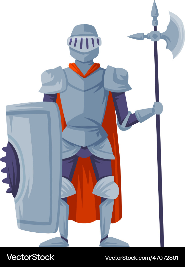 Medieval knight in full armour standing with Vector Image