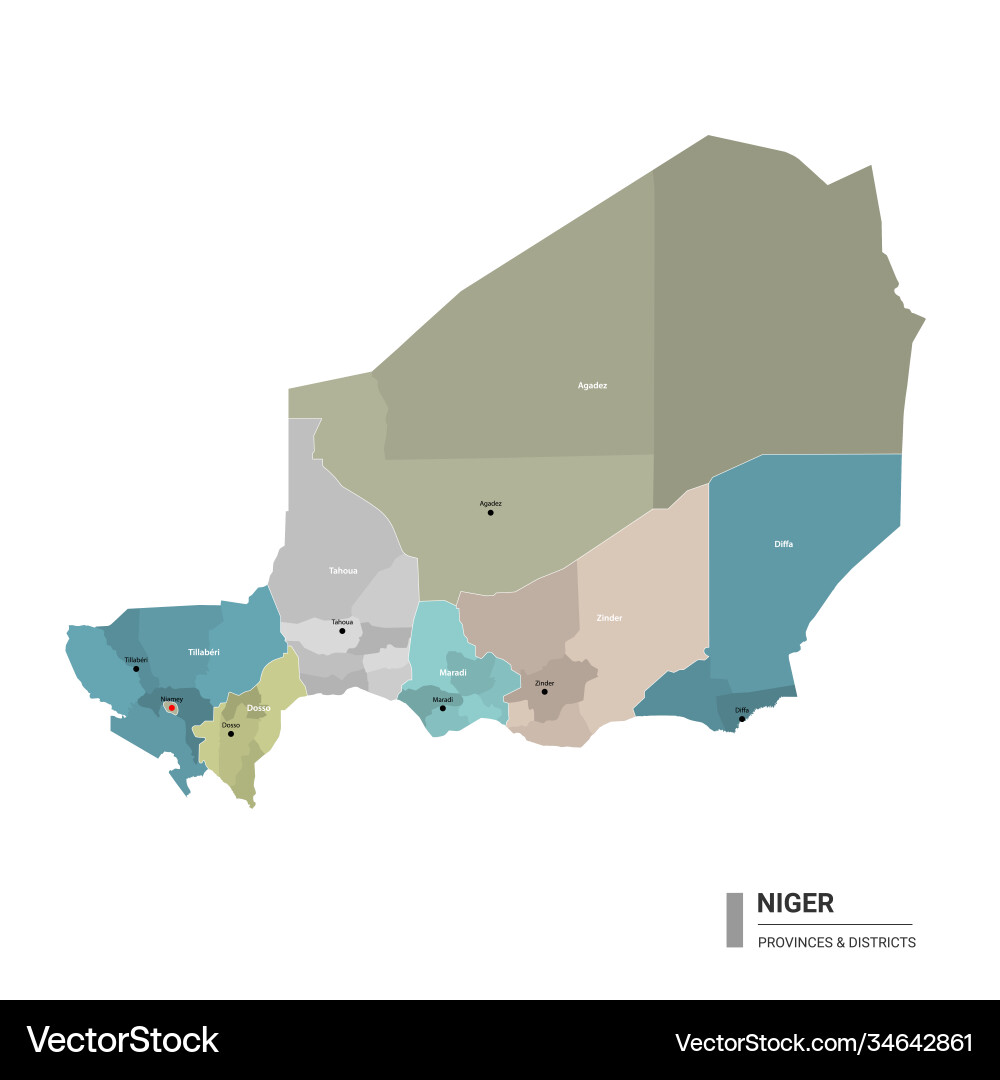 Niger higt detailed map with subdivisions Vector Image