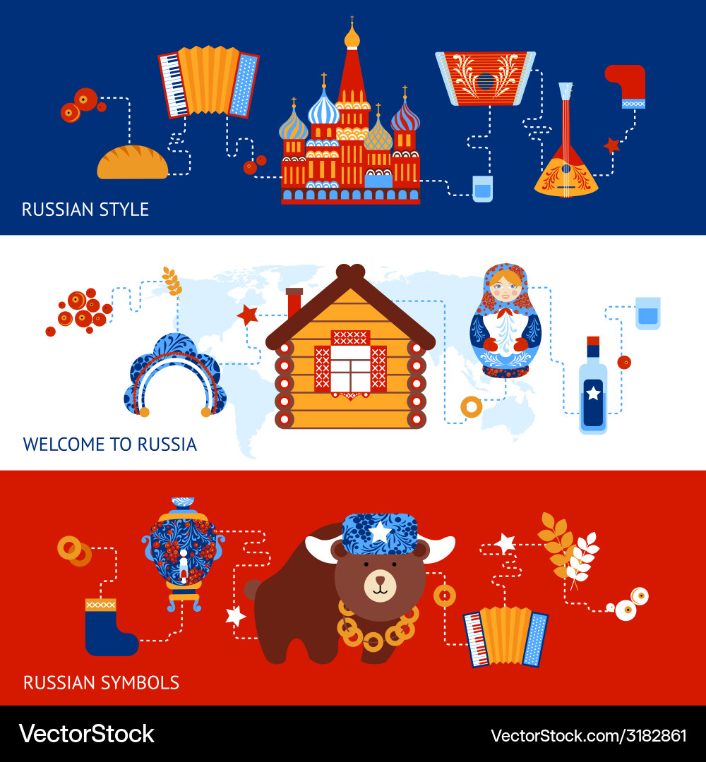 Russia travel banner set Royalty Free Vector Image