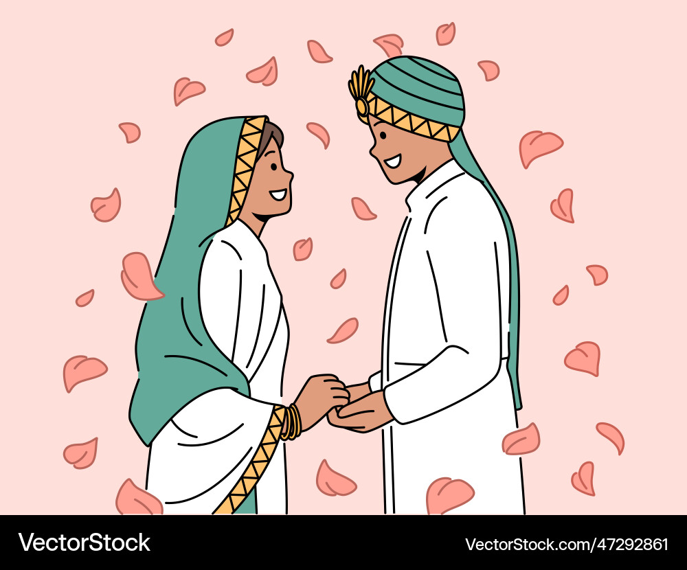 Smiling arabic bride and groom wedding ceremony Vector Image