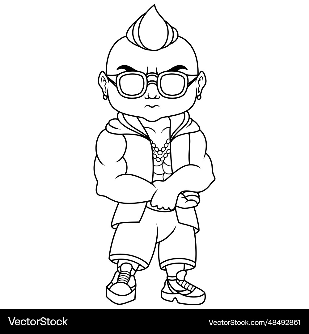 Strong boy mascot logo design line art Royalty Free Vector