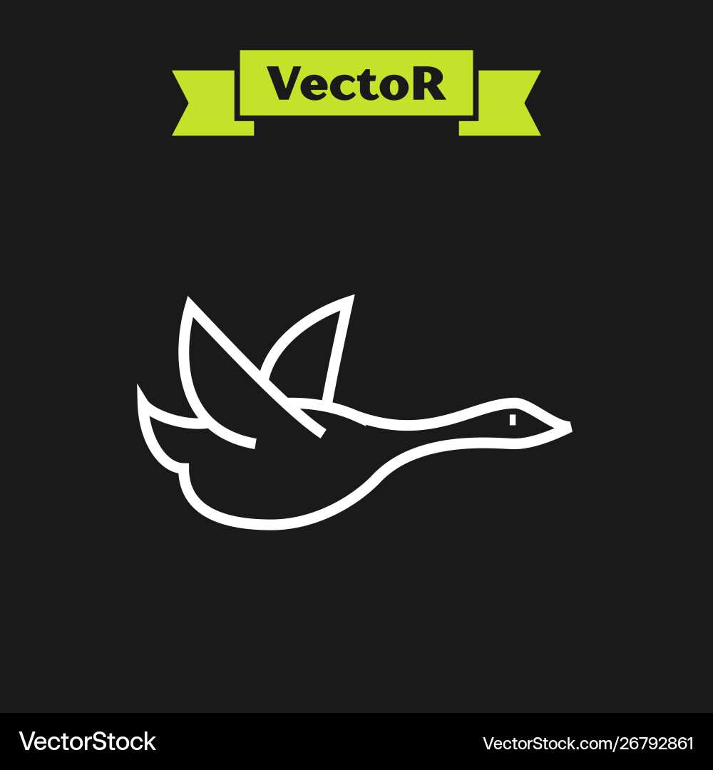 White line flying duck icon isolated on black Vector Image