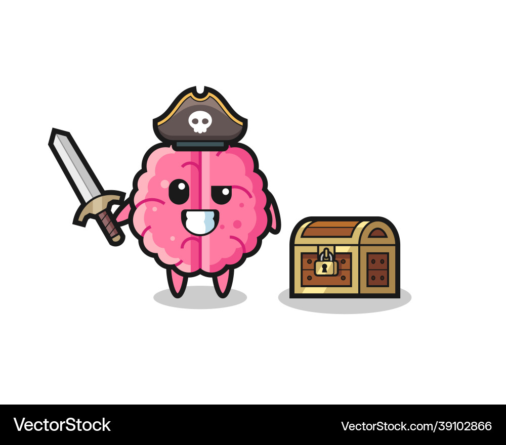 Brain pirate character holding sword beside Vector Image