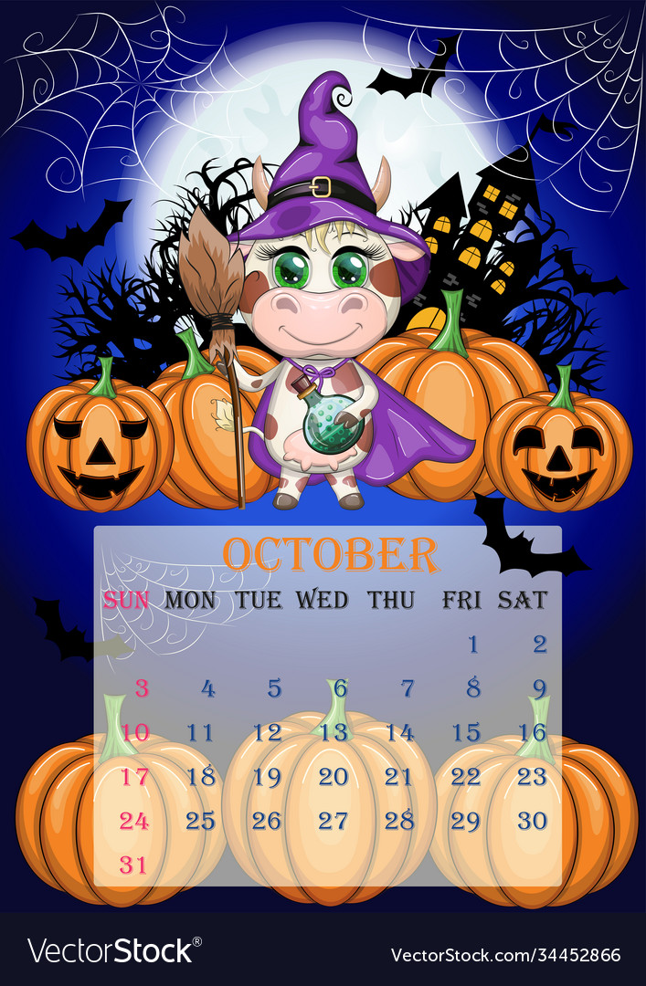 Calendar 2021 cute bull and cow for every month Vector Image