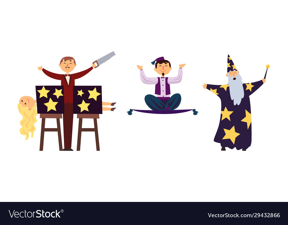 Circus magicians characters performing tricks Vector Image Circus magicians characters performing tricks Vector Image