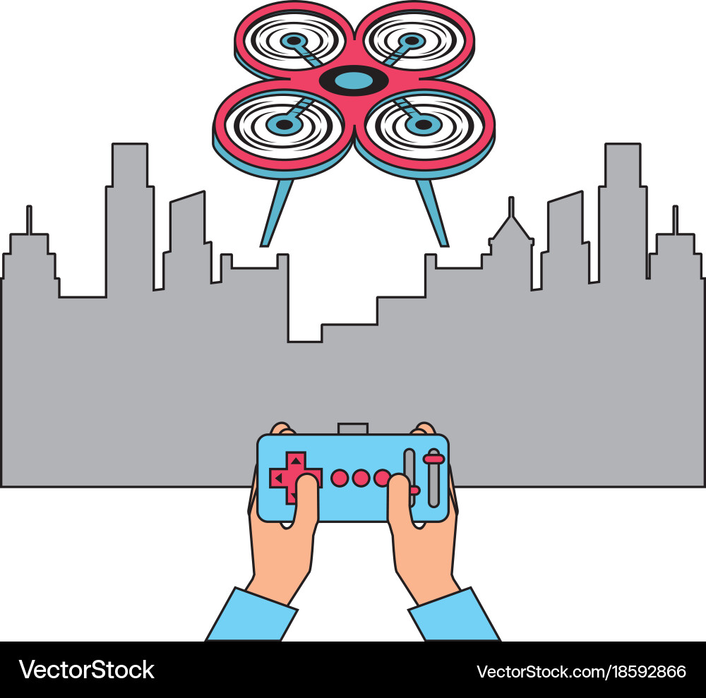 City landscape and people handle remote control Vector Image