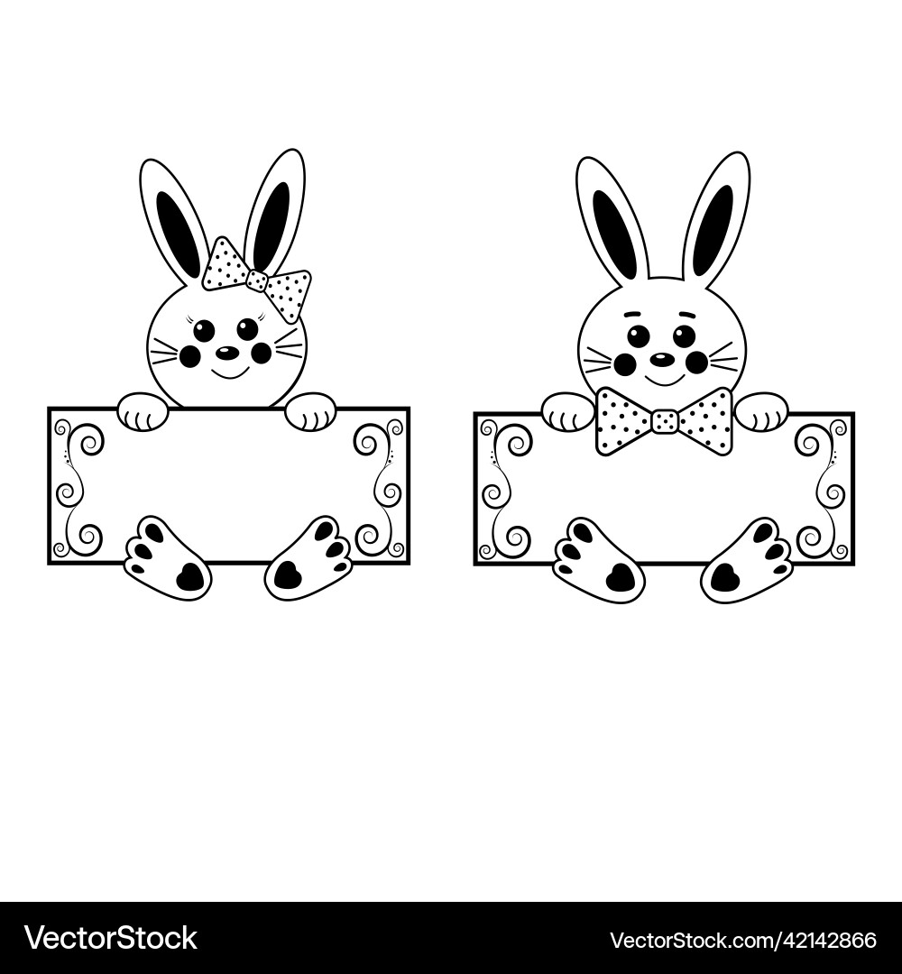 Cute rabbit character with greeting card black Vector Image