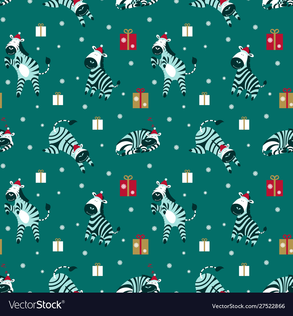 Festive seamless pattern with cartoon zebras Vector Image