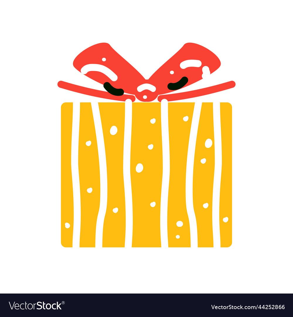 Gift box with ribbon bow present in cartoon style Vector Image