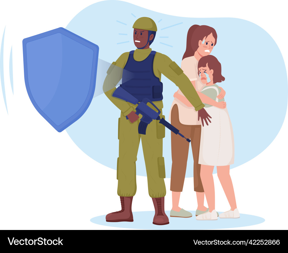 Militant protecting citizens 2d isolated Vector Image
