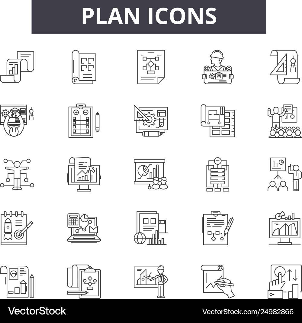 Plan line icons signs set outline Royalty Free Vector Image